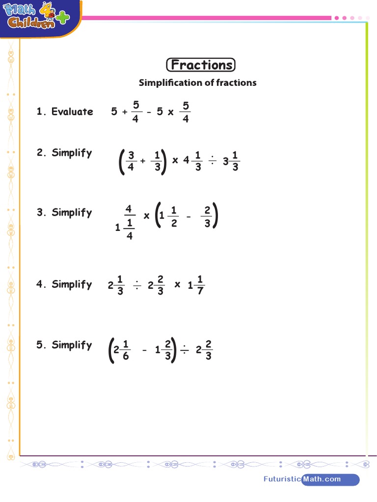 Fractions Simplification Worksheet | PDF