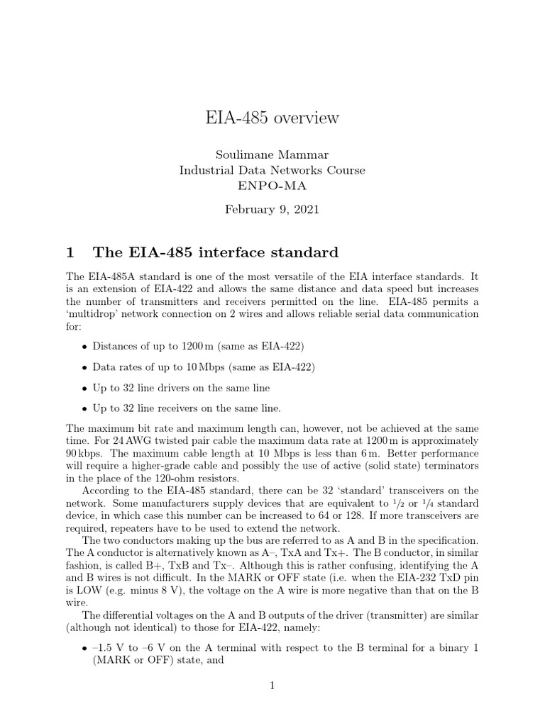 EIA-485 Overview: 1 The EIA-485 Interface Standard | PDF | Resistor ...
