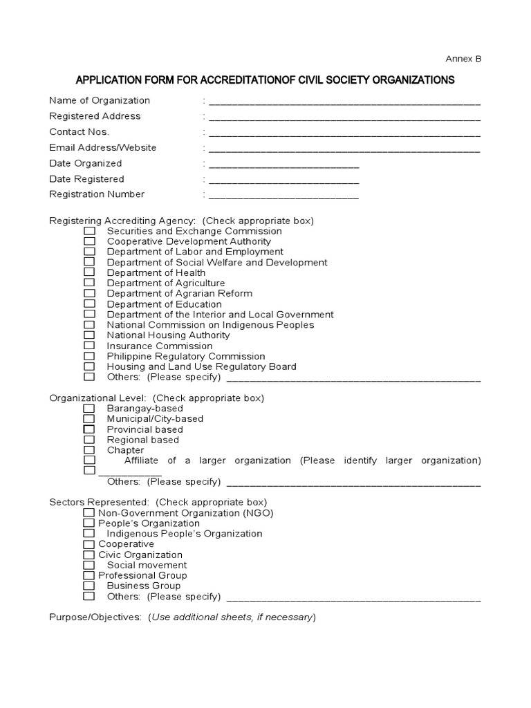 APPLICATION FORM For Accreditation (Annex B) | PDF | Cooperative | U.S ...