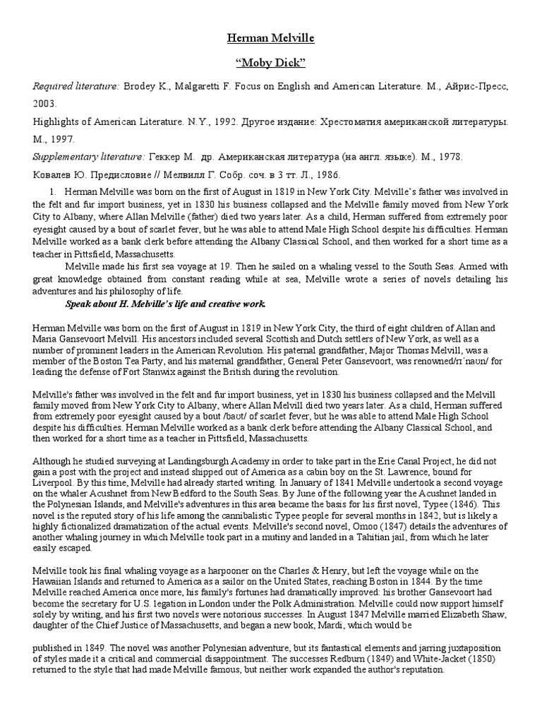 Herman Melville "Moby Dick" | PDF | Herman Melville | Moby Dick