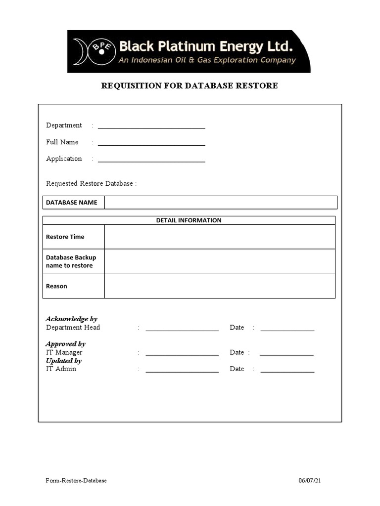 Database Restore Request Form | PDF | Computers