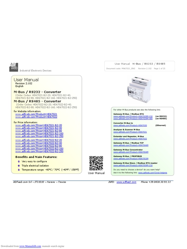 User Manual: M-Bus / RS232 - Converter | PDF | Computer Networking | Computer Engineering
