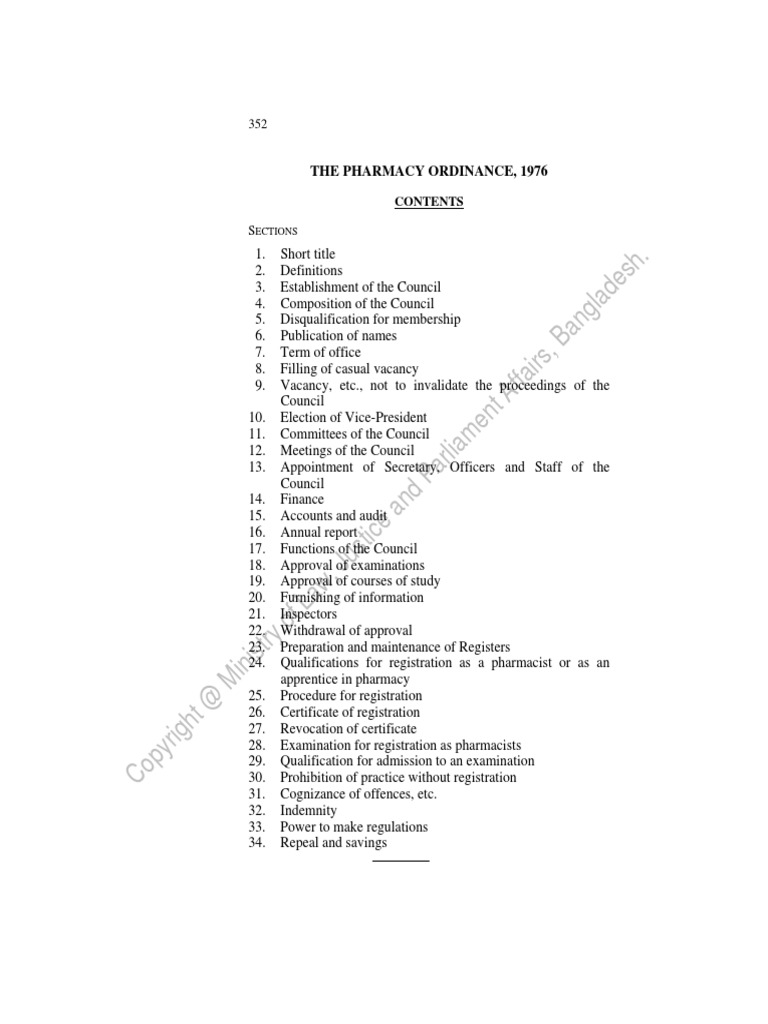 Pharmacy Ordinance 1976 | PDF | Pharmacist | Pharmacy