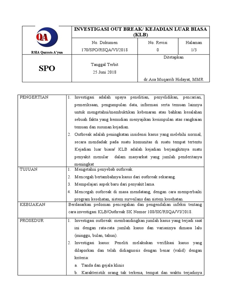 170 SPO Investigasi Outbreak KLB | PDF
