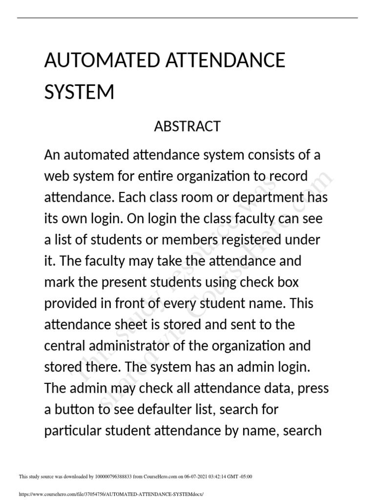 Automated Attendance System: This Study Resource Was | PDF | Computer ...