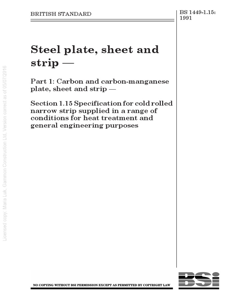 BS 1449 PT 1 Sec 1 - 15 1991 Cold Rolled S - S by BS EN 10132 PT 1 To 3 ...