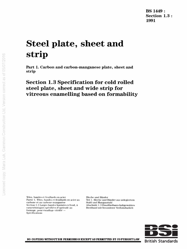 BS 1449 PT 1 Sec 1 - 3 1991 Cold Rolled S - S by BS en 10209 | PDF