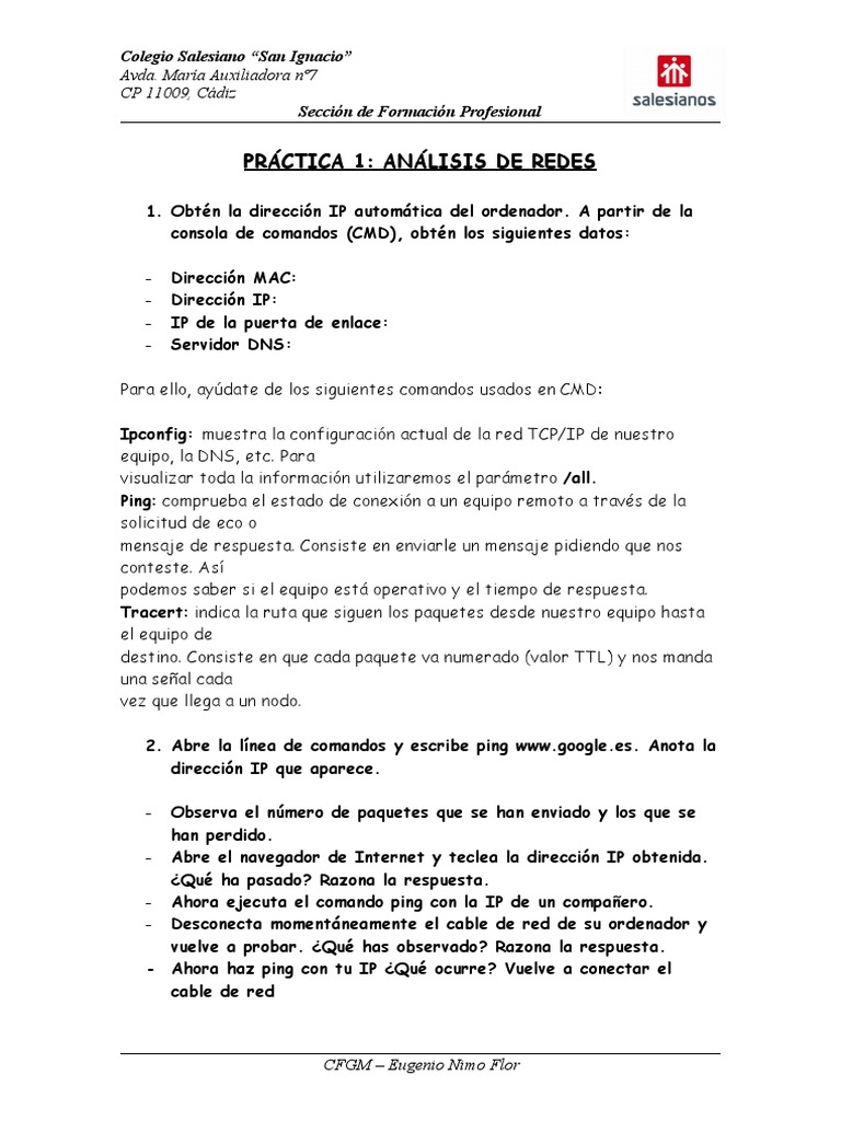 Análisis de redes: Obtención de información básica de configuración y pruebas de conectividad ...