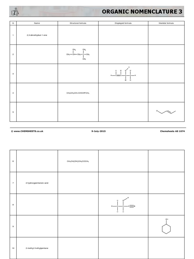 Organic Nomenclature 3: Q Name Structural Formula Displayed Formula ...