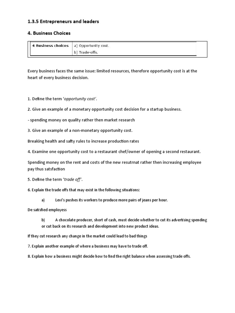 Opportunity Cost and Trade-Offs in Business | PDF | Career & Growth ...