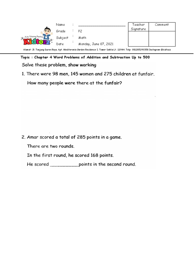 Math Chap 4 Word Problems | PDF