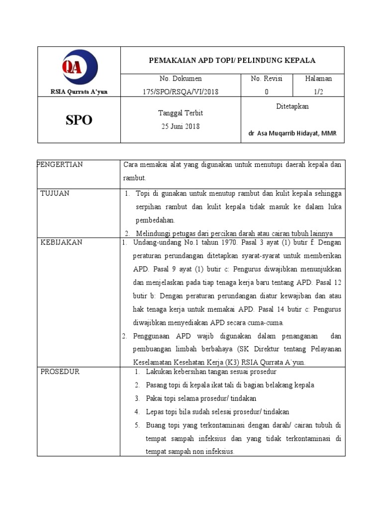 175 Spo Pemakaian Apd Topi | PDF