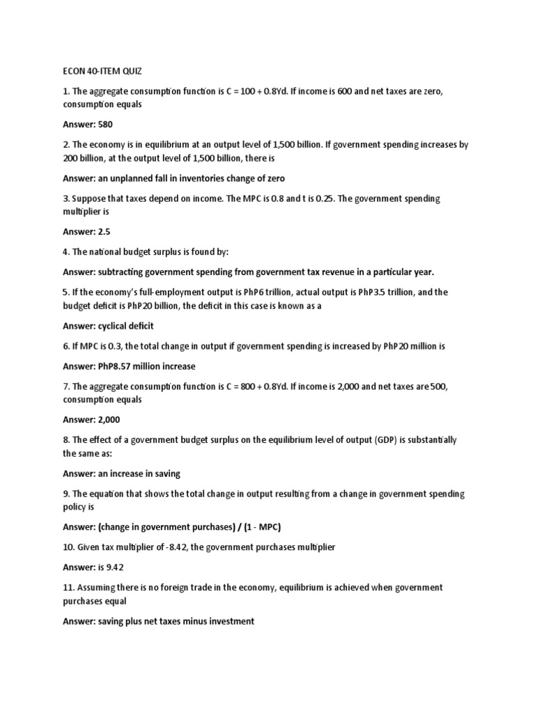 Chap 24 Econ 40 | PDF | Fiscal Multiplier | Government Budget Balance
