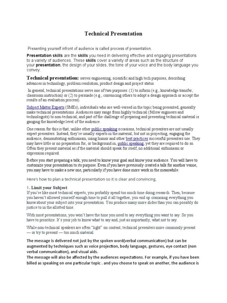 Technical Presentation | PDF | Expert | Communication