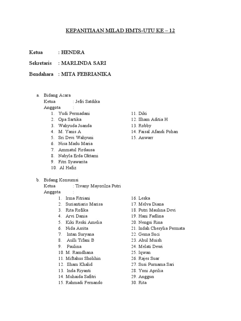 Kepanitiaan Milad HMTS | PDF