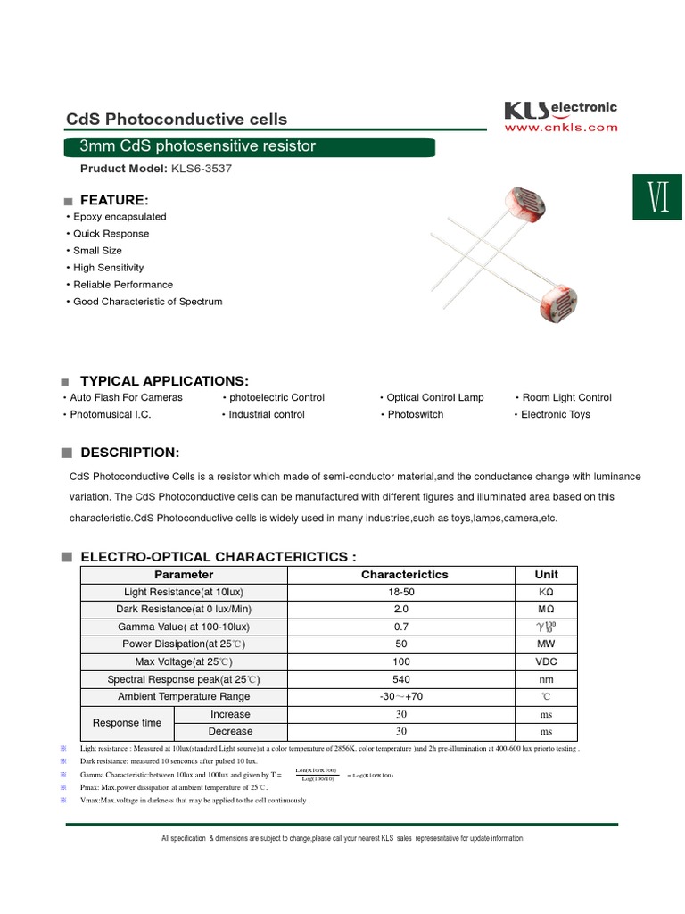 Cds Photoconductive Cells: 3Mm Cds Photosensitive Resistor | PDF ...