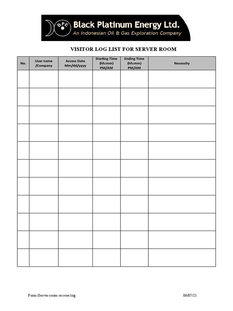Form Server Room Access Log | PDF