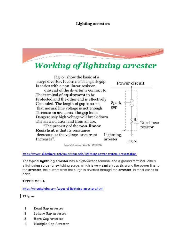 Lighting Arresters: 1. Road Gap Arrester 2. Sphere Gap Arrester 3. Horn ...