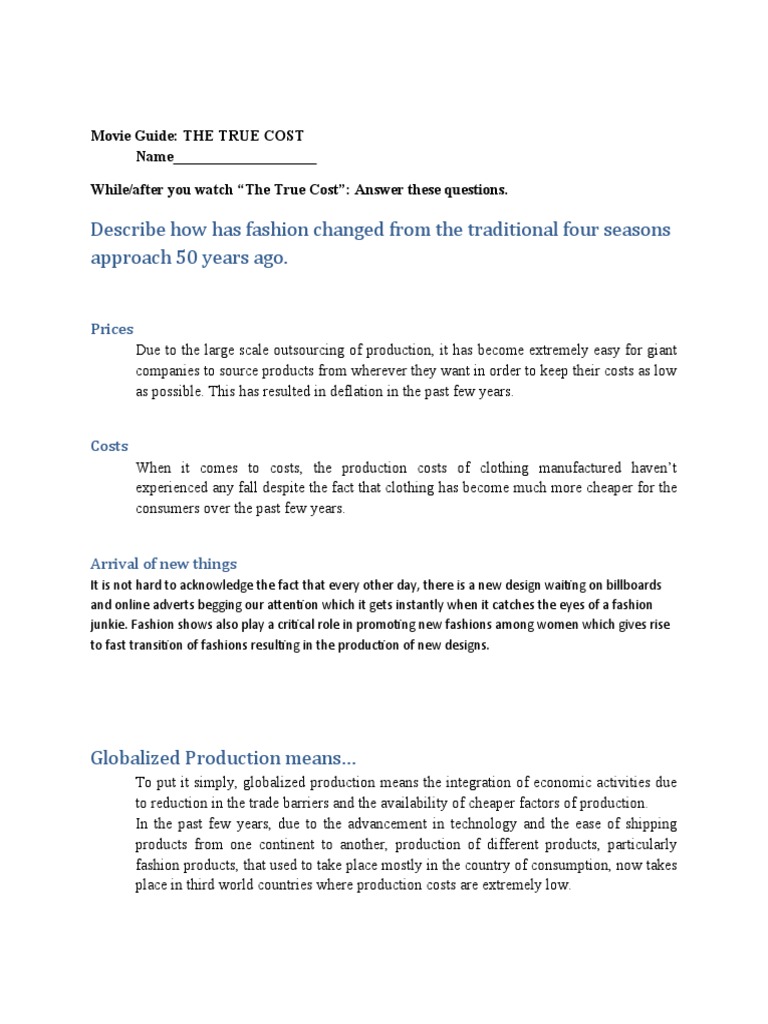 Assignment True Cost | PDF | Sweatshop | Fashion