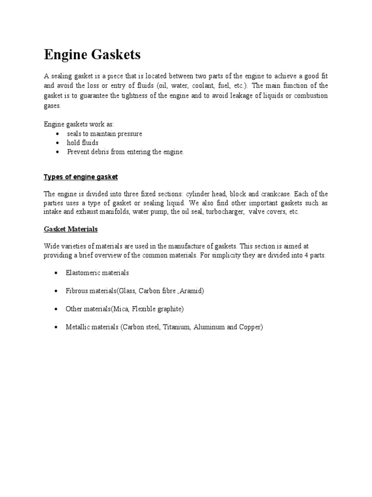 Engine Gaskets: Gasket Materials | PDF | Technology & Engineering