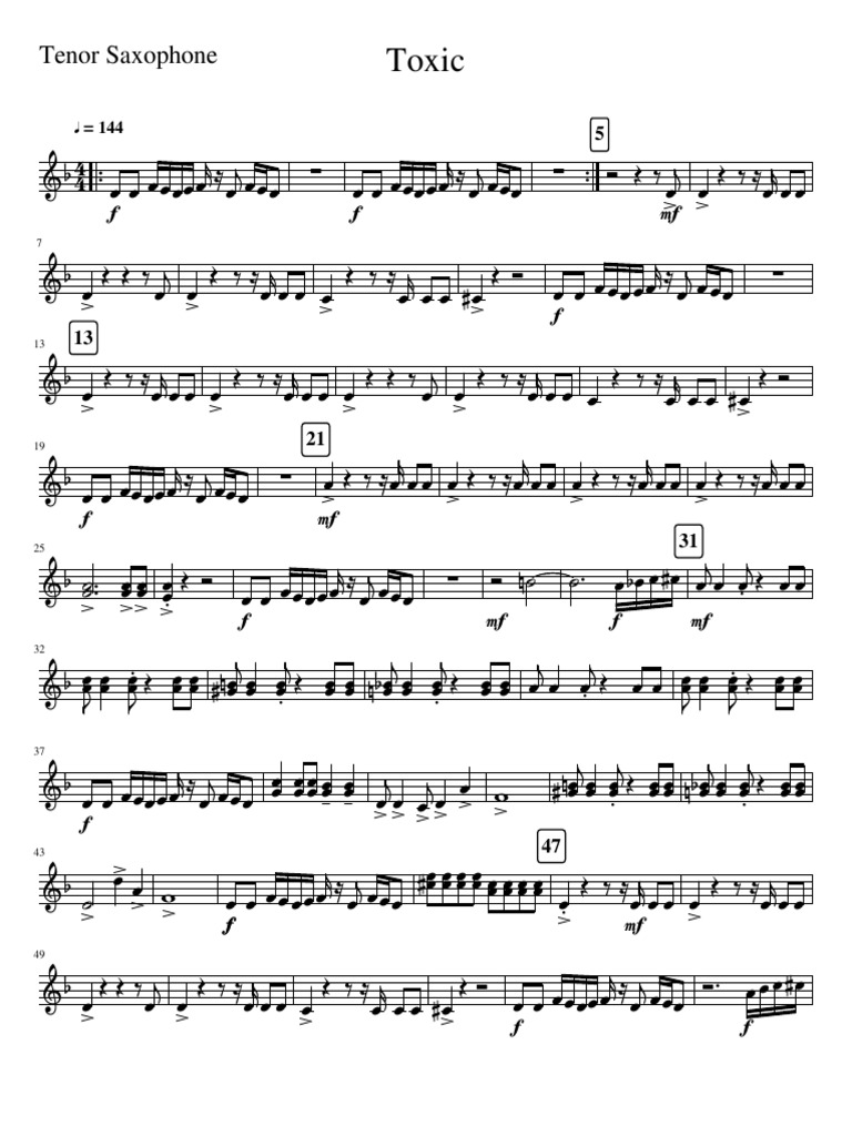 Toxic Sax Quartet-Tenor Saxophone | PDF