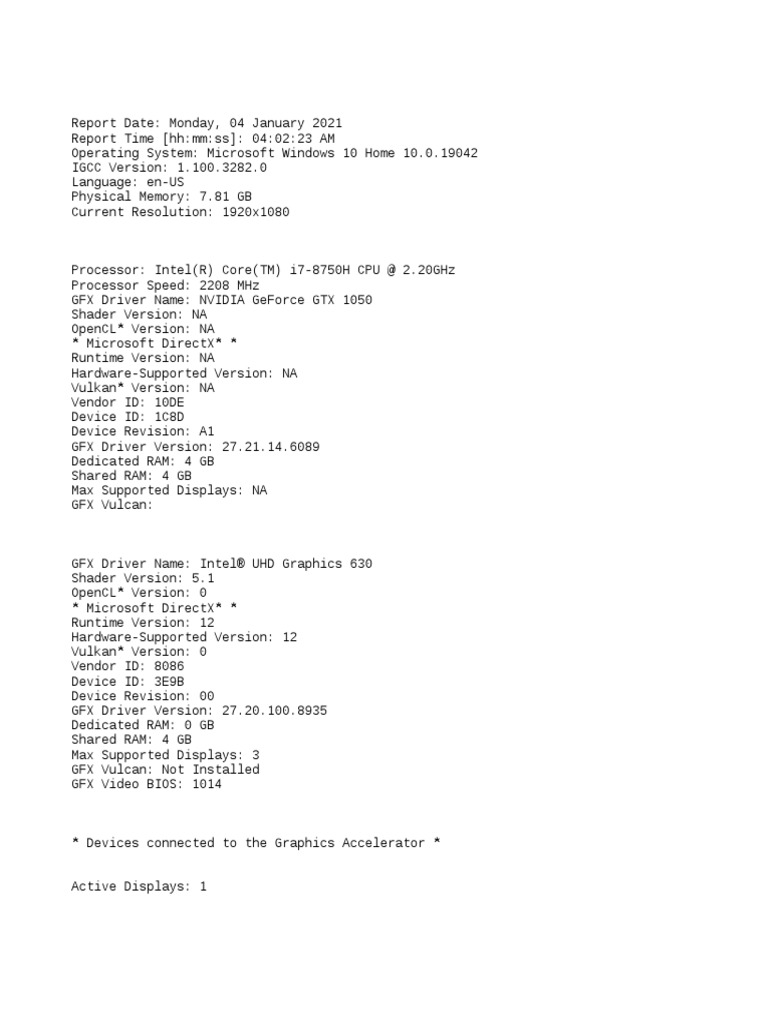 Intel® UHD Graphics 630 - Monday, 04 January 2021 | PDF