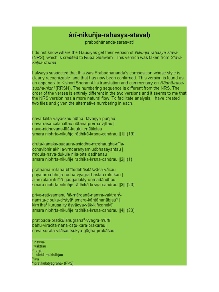 Nikunja Rahasya Stava Prabodhananda Sarasvati | PDF | Theistic Indian Philosophy | Vaishnavism