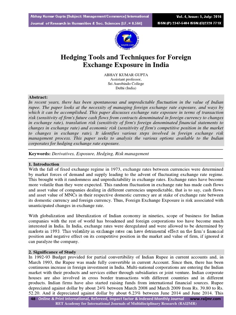 Hedging Tools and Techniques For Foreign Exchange Exposure in India | PDF | Futures Contract ...