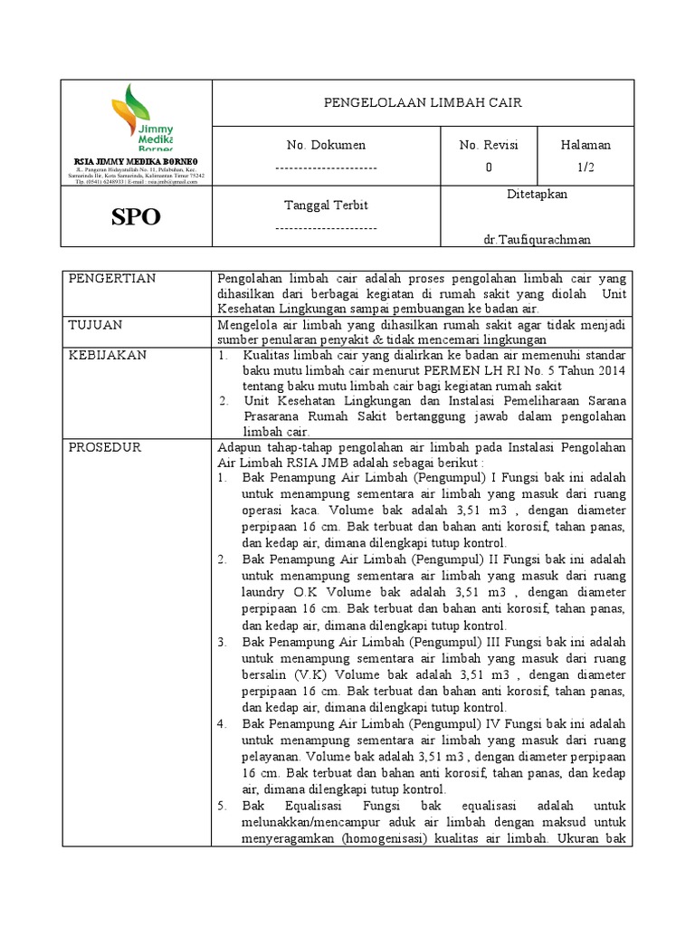 09 Spo Pengelolaan Limbah Cair | PDF