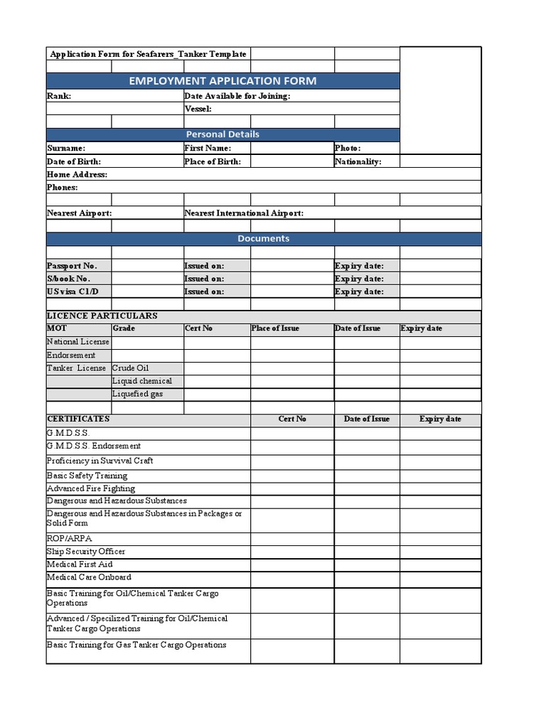 Employment Application Form: Personal Details | PDF | Oil Tanker | Ships