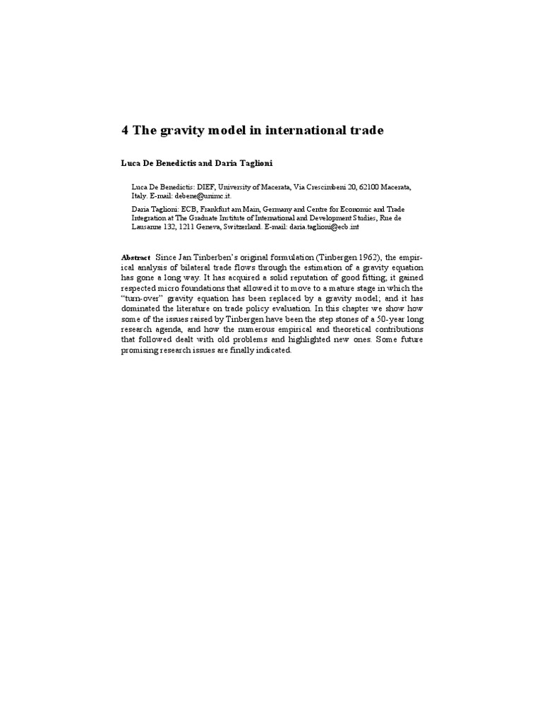 Gravity Model in International Trade Analysis | PDF | Fixed Effects ...