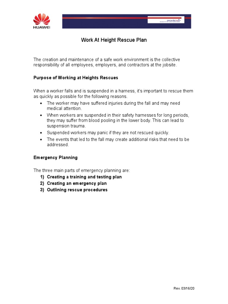 Work at Height Rescue Plan: Purpose of Working at Heights Rescues | PDF ...