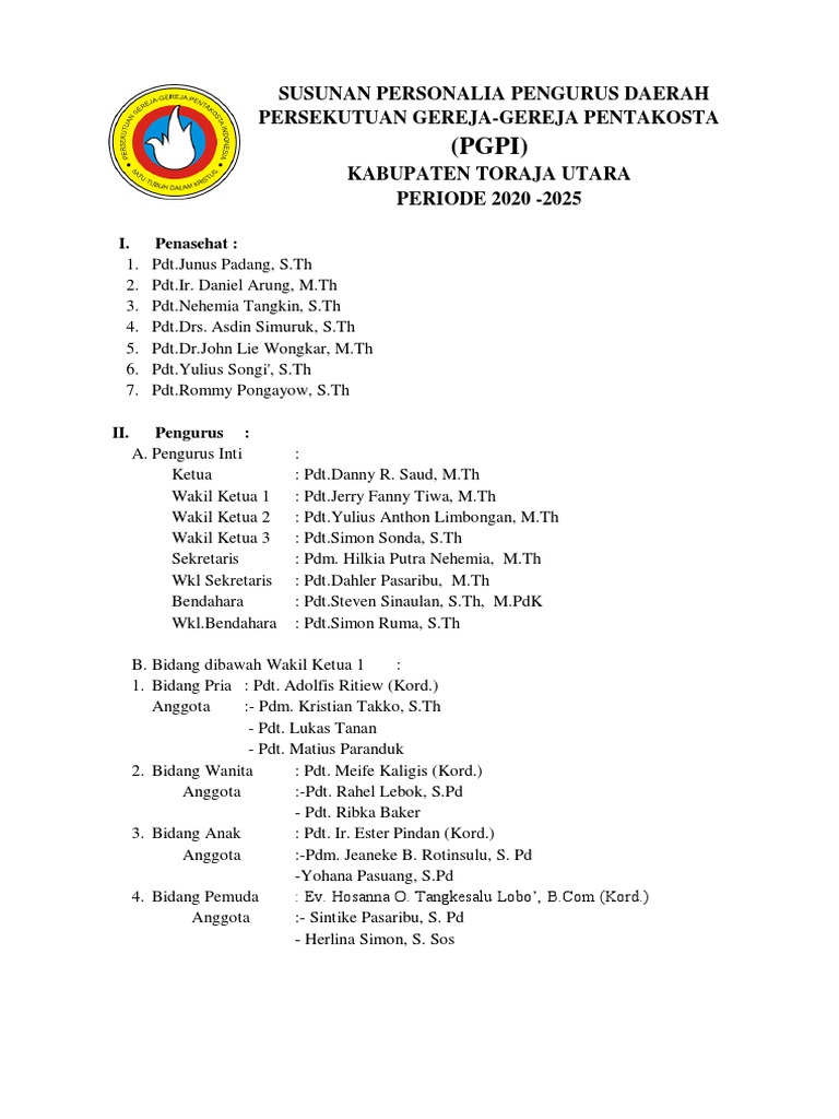 Susunan Pengurus PGPI Toraja 2020-2025 | PDF | Ilmu Sosial