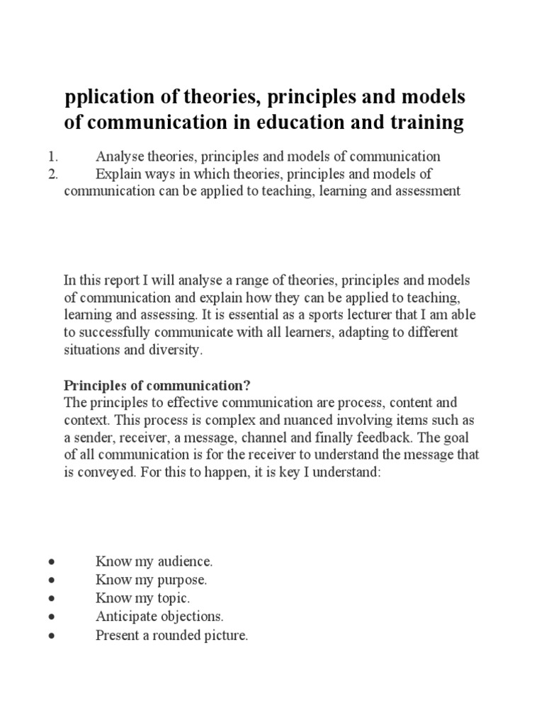 Pplication of Theories, Principles and Models of Communication in ...