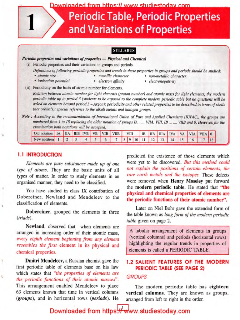 ICSE Class 10 Chemistry: Periodic Table | PDF | Wellness