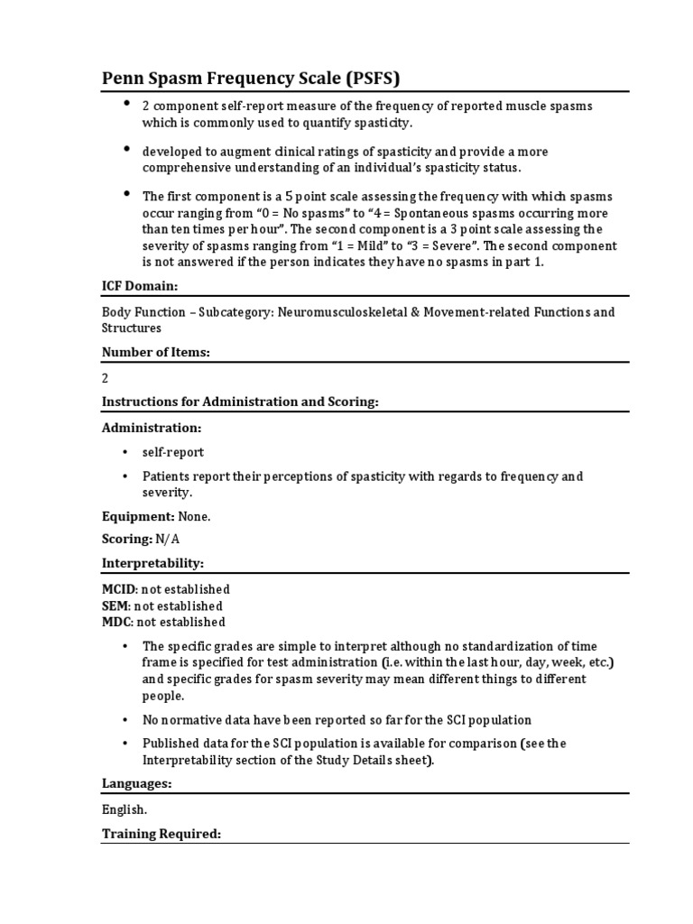 Penn Spasm Frequency Scale (PSFS) | PDF | Medical Specialties ...