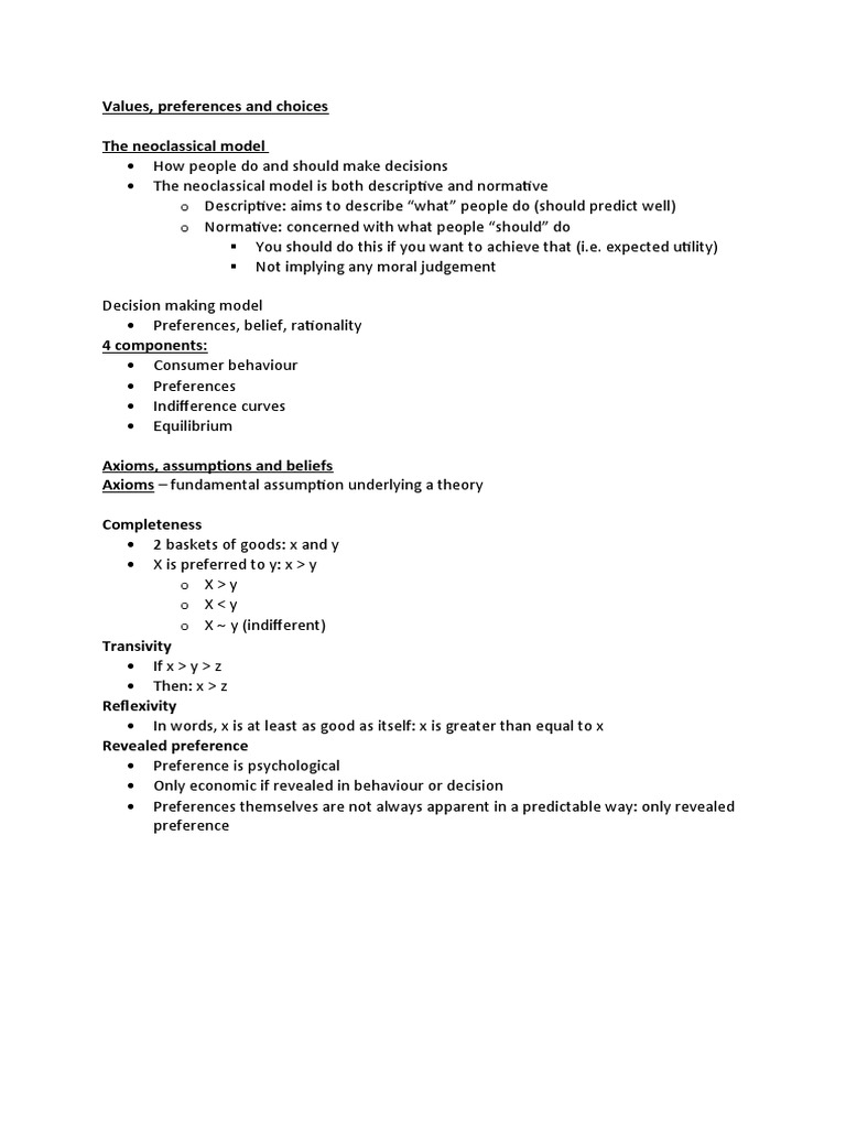 Values, Preferences and Choices | PDF | Choice | Utility