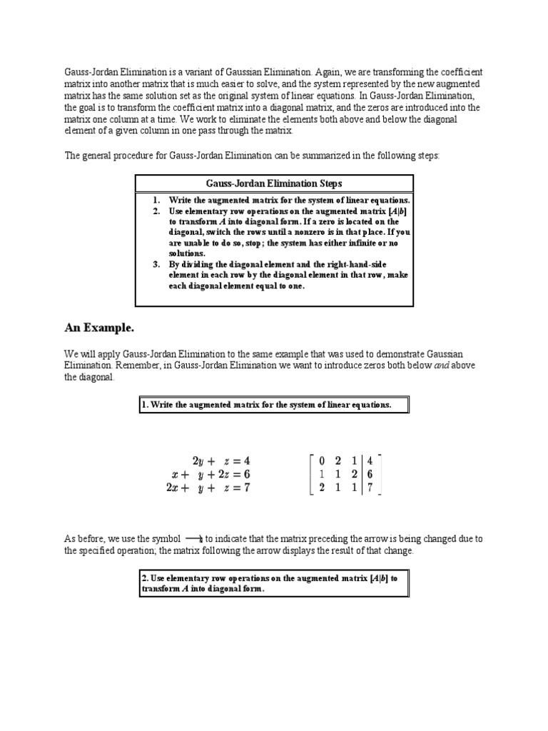 Gauss-Jordan Elimination | PDF | Matrix (Mathematics) | System Of Linear Equations