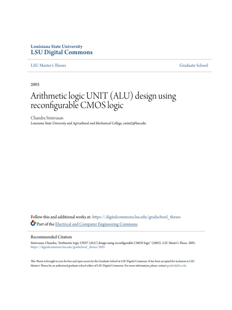 Arithmetic Logic UNIT (ALU) Design Using Reconfigurable CMOS Logi | PDF | Logic Gate | Mosfet