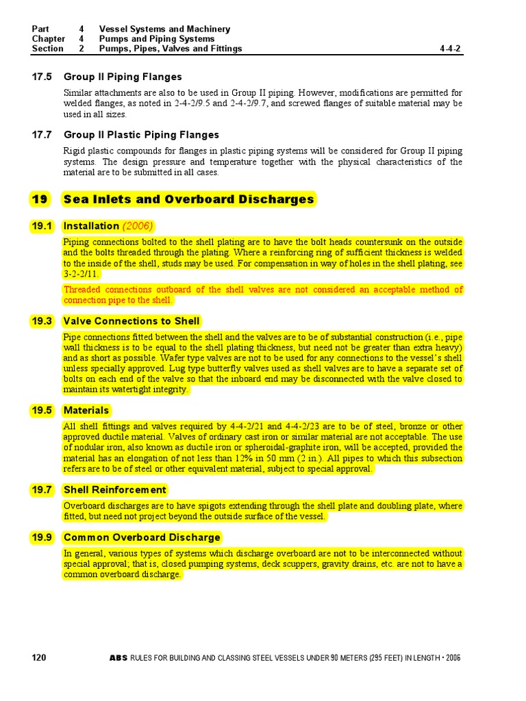 19 Sea Inlets and Overboard Discharges: 17.5 Group II Piping Flanges ...