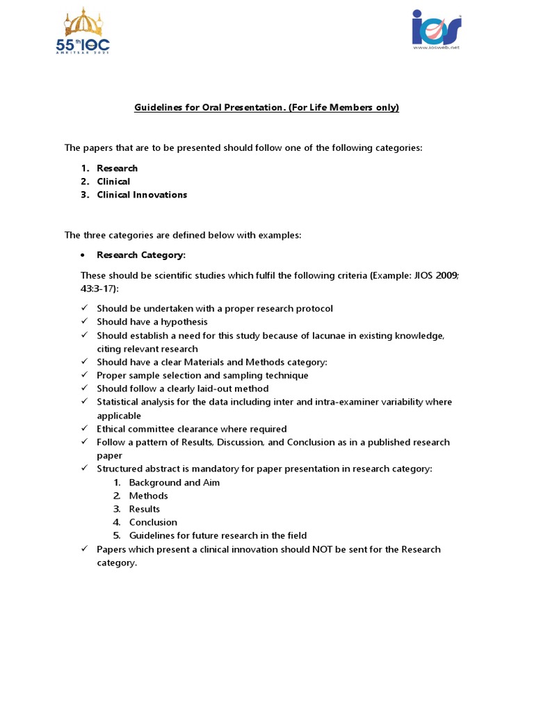 Guidelines For Oral Presentation | PDF | Methodology | Scientific Method
