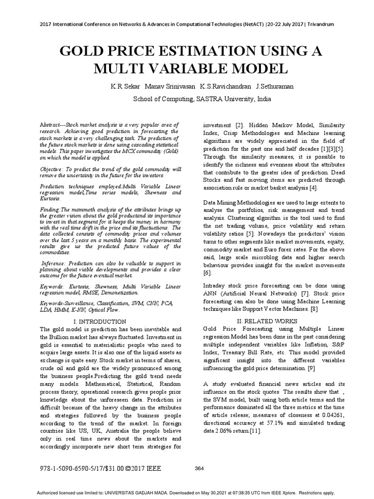 Gold Price Estimation Using A Multi Variable Model | PDF | Dependent ...