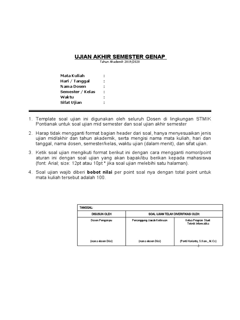 Template Soal Ujian Prodi TI | PDF