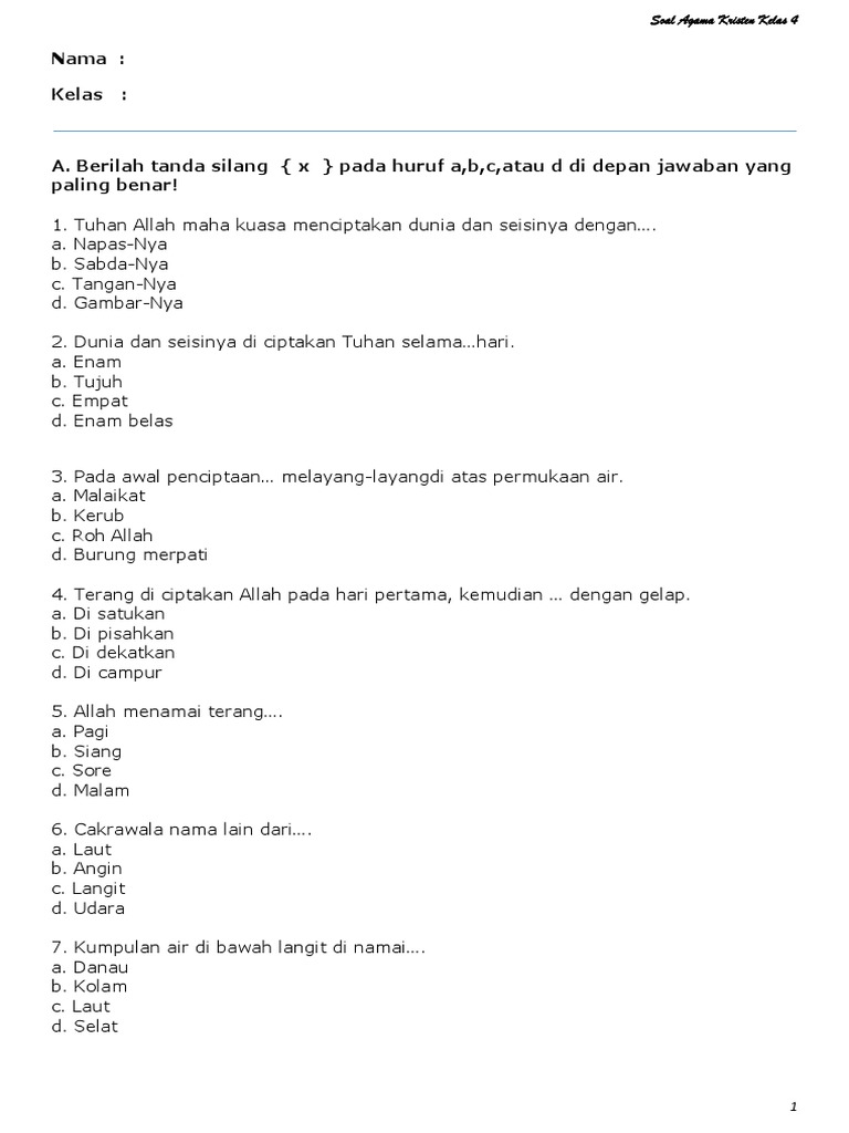 Soal Agama Kelas 4 | PDF