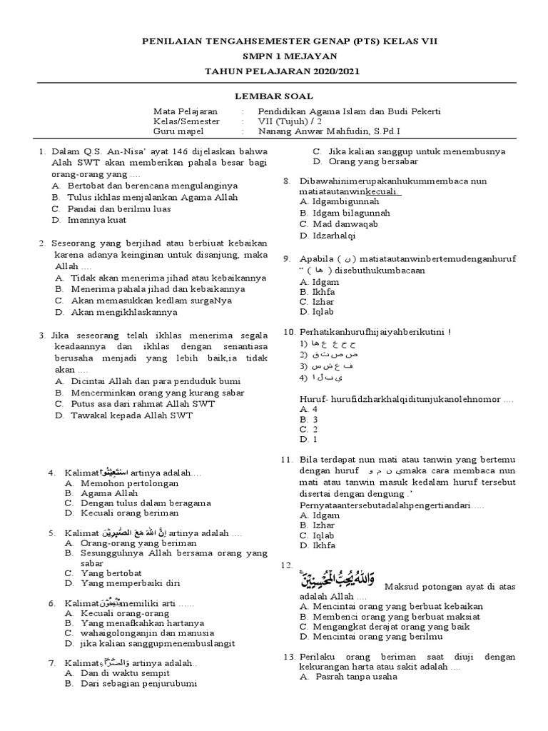 PTS KLS 7 Genap | PDF