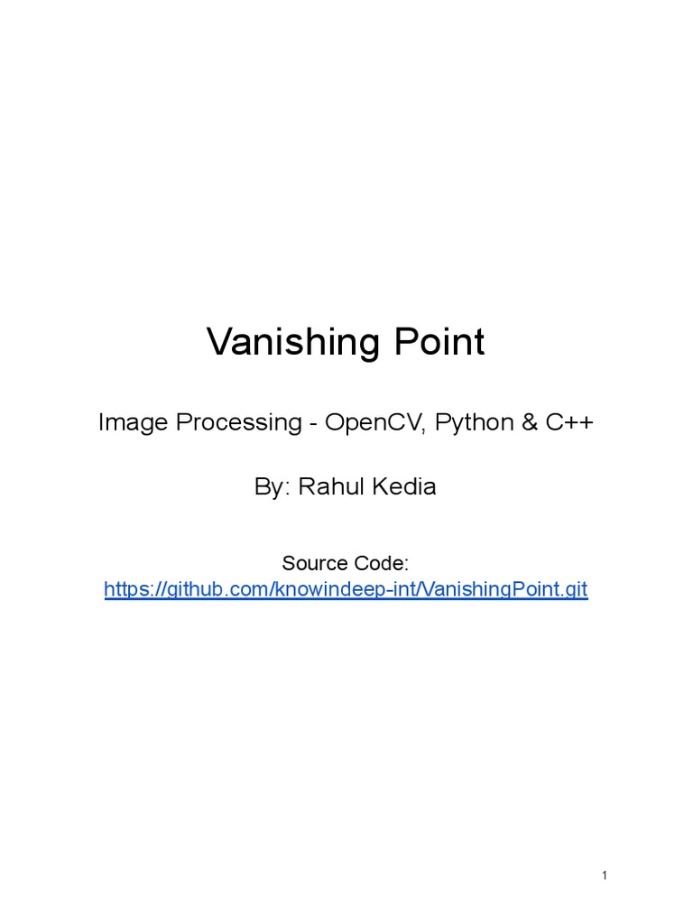 Vanishing Point Image Processing Opencv Python And C By Rahul Kedia Pdf Perspective