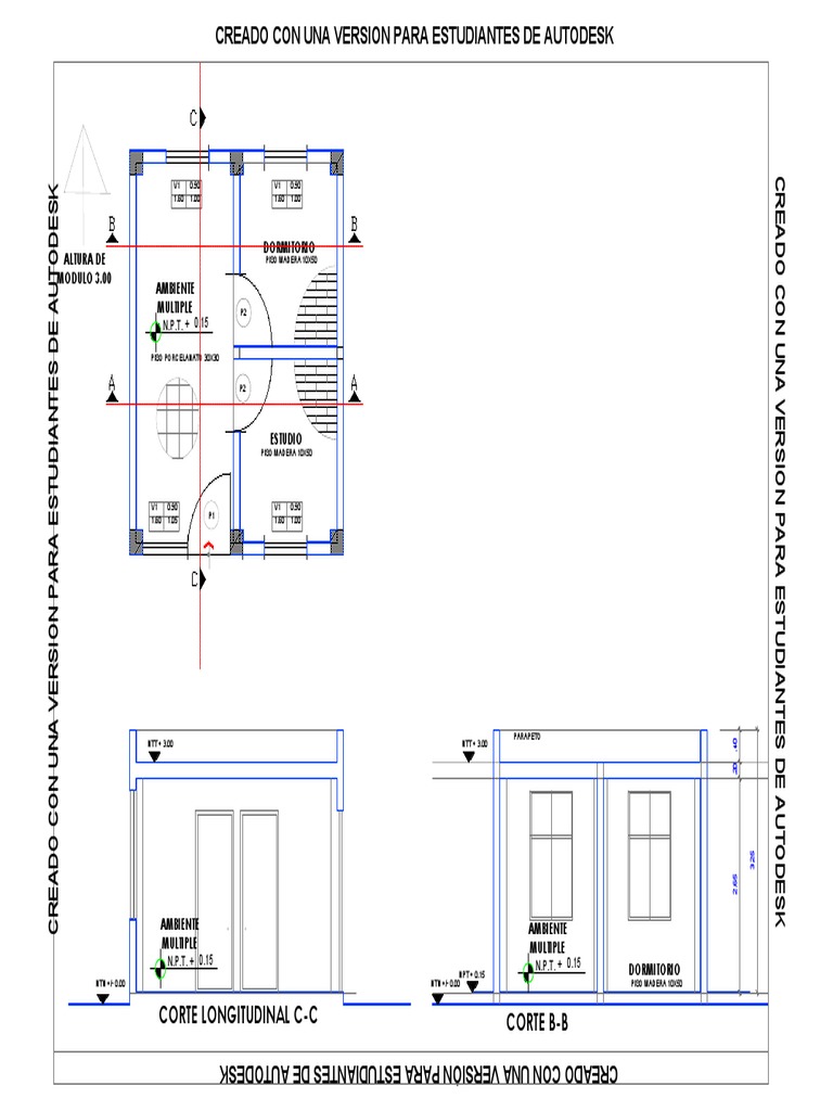 Plano de planta y cortes de una vivienda unifamiliar | PDF