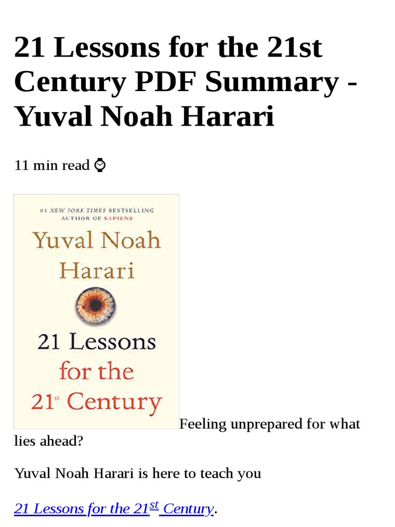 21 Lessons For The 21st Century PDF Summary - Yuval Noah Har | PDF ...