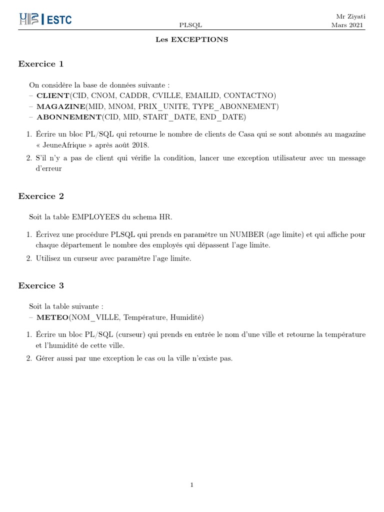 PL/SQL : Gestion d'Exceptions et Curseurs | PDF