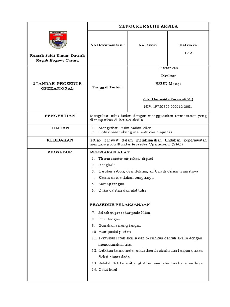 Prosedur Pengukuran Suhu Aksila | PDF